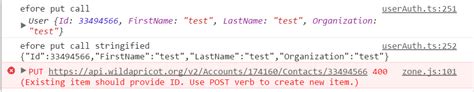 Angular Sending Put Request Working As String But Not After Json