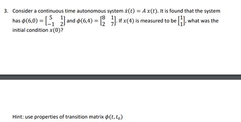 solved consider a continuous time autonomous system
