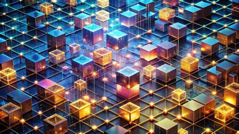 Abstract Network Of Illuminated Cubes And Glowing Connections