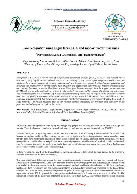 pdf face recognition using eigen faces pca and support vector