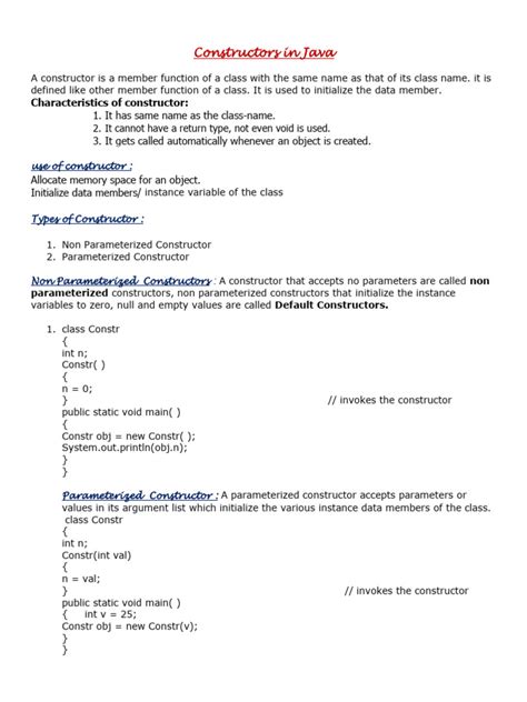 Constructors In Java Pdf Constructor Object Oriented Programming