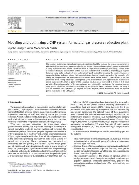 pdf modeling and optimizing a chp system for natural gas pressure
