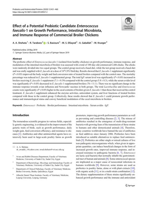 Effect Of A Potential Probiotic Candidate Enterococcus Faecalis 1 On
