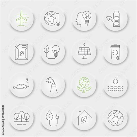 Ecology Line Icon Set Eco Symbols Collection Vector Sketches Neumorphic Ui Ux Buttons
