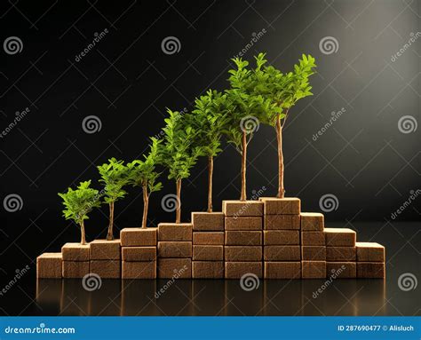 Data Visualization In The Form Of A Growing Tree And Green Bars Startup Concept Stock