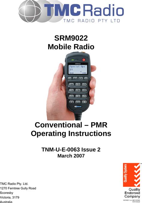 Simoco Australasia SRM AC VHF MOBILE RADIO TRANSCEIVER User Manual USERS MANUAL