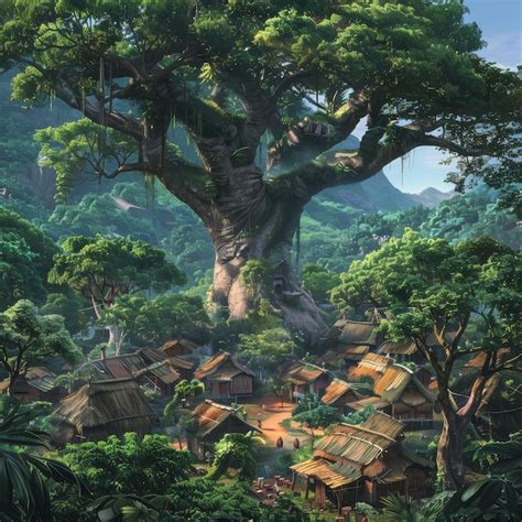 Premium Photo Beautiful Old Tree In The Jungle Digital Painting