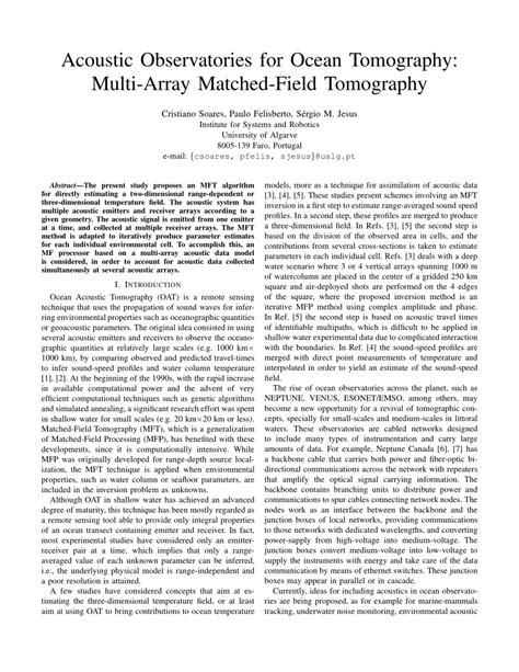 pdf acoustic observatories for ocean tomography multi array matched