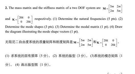 Solved 2 The Mass Matrix And The Stiffness Matrix Of A Two