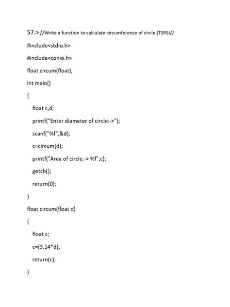 Write A Function To Calculate Circumference Of Circle Pdf