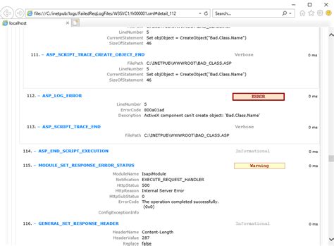 Use Failed Request Tracing To Troubleshoot Classic Asp Errors Internet Information Services