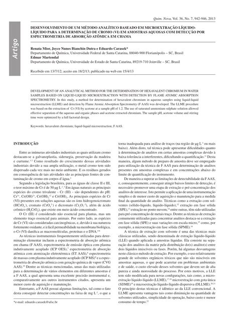 Pdf Development Of An Analytical Method For The Determination Of Hexavalent Chromium In Water