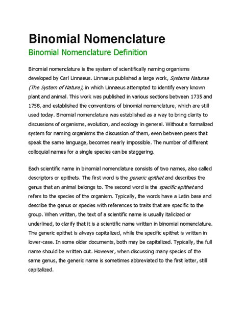 Binomial Nomenclature Binomial Nomenclature Binomial Nomenclature