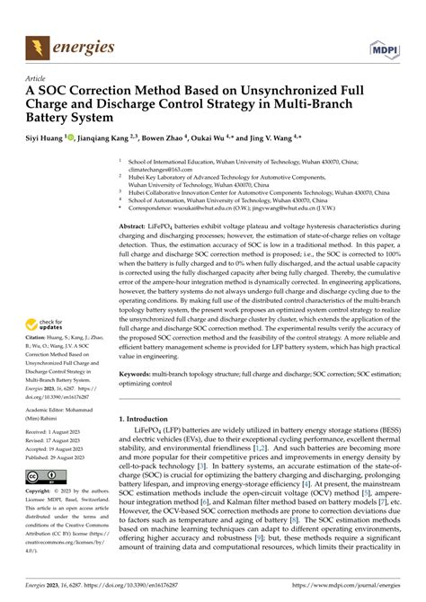 Pdf A Soc Correction Method Based On Unsynchronized Full Charge And Discharge Control Strategy