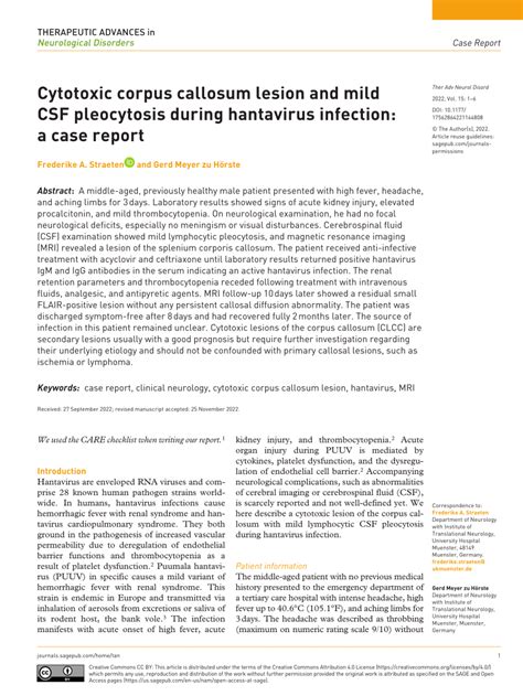 Pdf Cytotoxic Corpus Callosum Lesion And Mild Csf Pleocytosis During