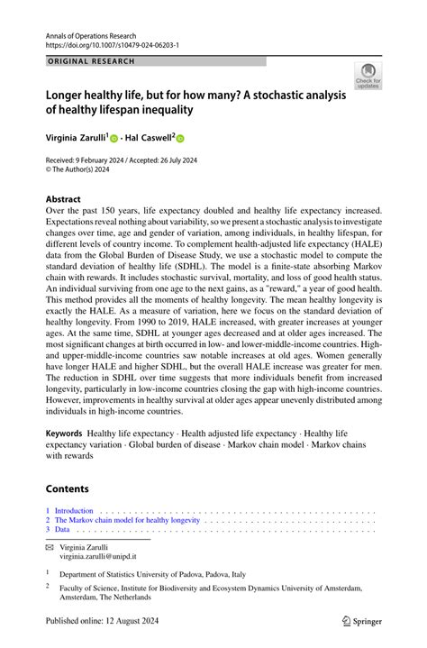 Pdf Longer Healthy Life But For How Many A Stochastic Analysis Of