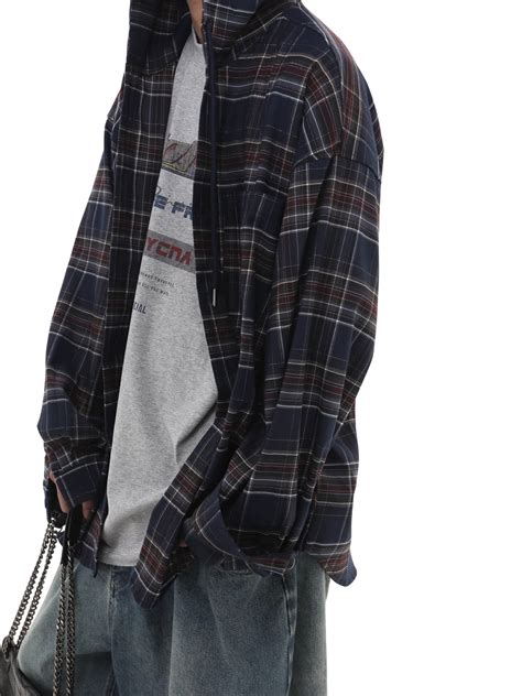 Oversize Plaid Hooded Shirt Wn8004 Wonder Noah