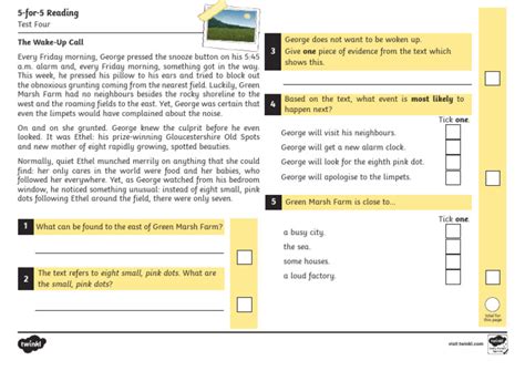5 For 5 Reading Test Four Questions Pdf