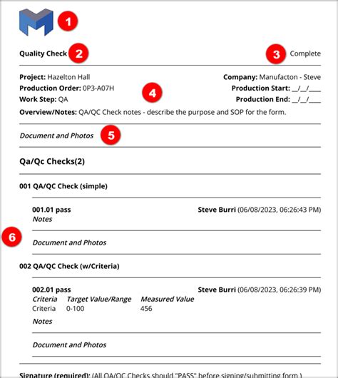qa qc forms manufacton support