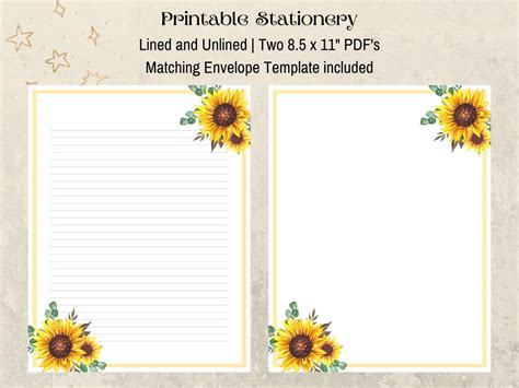 Sunflower Stationery Printable Paper Letter Writing Journal Pages