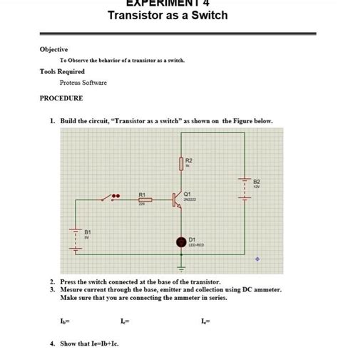 Solved Experiment 4 Transistor As A Switch Objective To