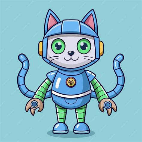 Sweet Cat Robot Standing Still Cartoon Vector Illustration Premium Ai Generated Vector