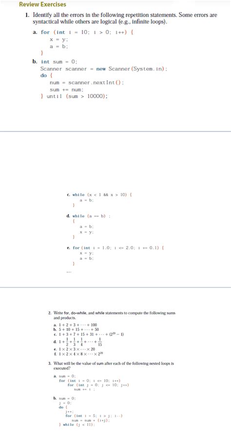 Solved Review Exercises In Javaidentify All The Errors In