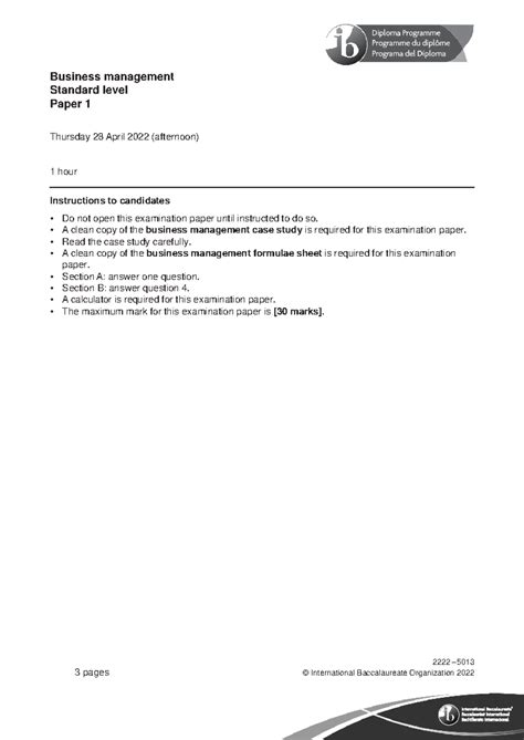 Ib Bus Mgmt 2022 Sl Paper 1 Questions Business Management Standard Level Paper 1 Thursday 28