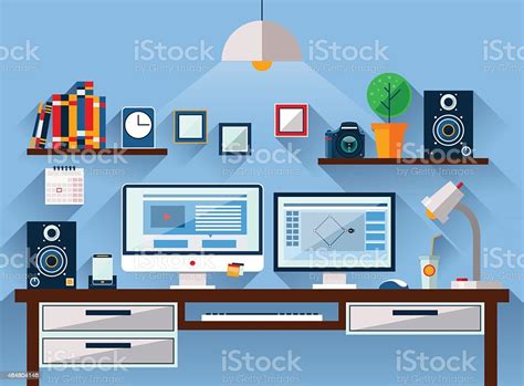 평편 디자인식 벡터 일러스트레이션 현대적이다 사무실 2015년에 대한 스톡 벡터 아트 및 기타 이미지 2015년 가정의 방 개념 Istock