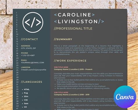 Developer Resume Template For Canva Highlight Skills As A Web Or Software Engineer It