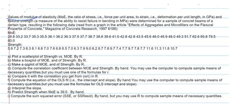 Solved Values Of Modulus Of Elasticity Moe The Ratio Of