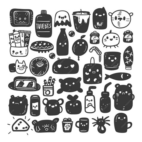 Silhouette Hand Drawn Cute Object Kawaii Doodle Collection Set