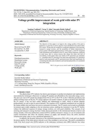 Voltage Profile Improvement Of Weak Grid With Solar Pv Integration