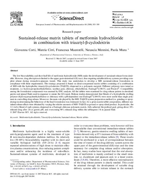 Pdf Sustained Release Matrix Tablets Of Metformin Hydrochloride In Combination With Triacetyl