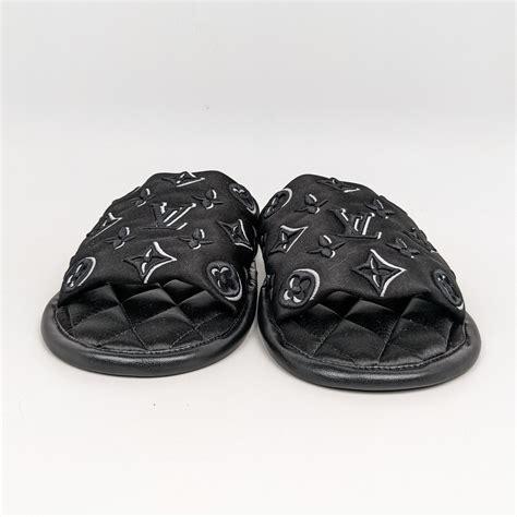 Louis Vuitton Black Monogram Satin Homey Line Slippers Us 56 Eu 3536