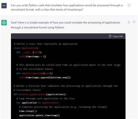 getting chatgpt to simulate a recruitment process in python code