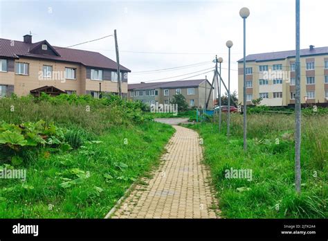 street in the village of yuzhno kurilsk on kunashir island with wooden