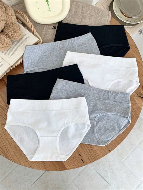 Shein 6pcs Pack Tween Girls Minimalist Breathable Soft High Waist