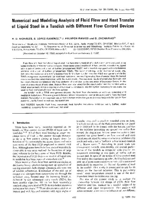 Pdf Numerical And Modeling Analysis Of Fluid Flow And Heat Transfer Of Liquid Steel In A
