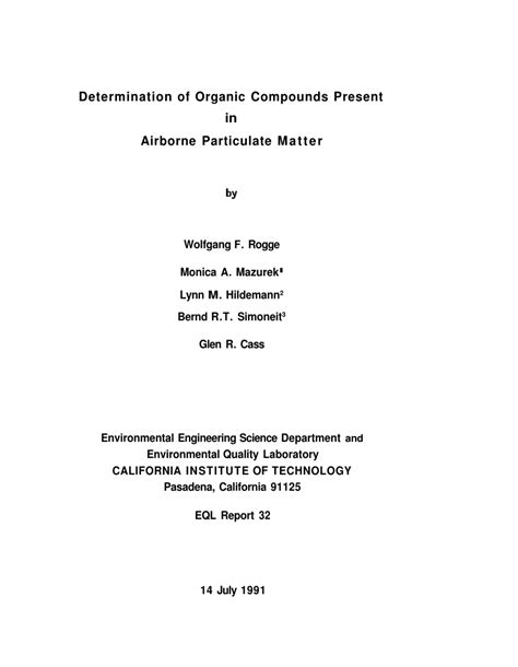 Pdf Determination Of Organic Compounds Present In Airborne