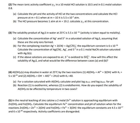 Solved 2 ﻿the Mean Ionic Activity Coefficient γ In A 10