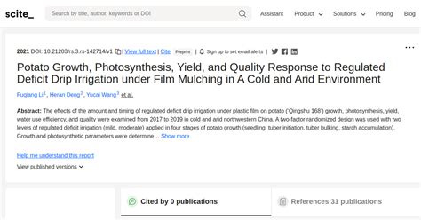 Potato Growth Photosynthesis Yield And Quality Response To Regulated Deficit Drip Irrigation