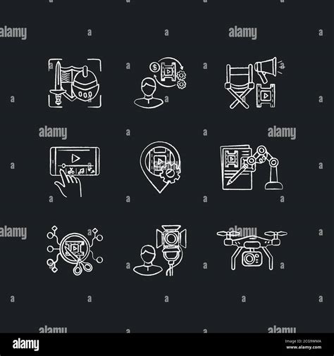 Film Making Process Chalk White Icons Set On Black Background Stock Vector Image And Art Alamy
