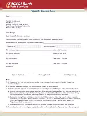ICICI Bank Signature Change Form PDF InstaPDF