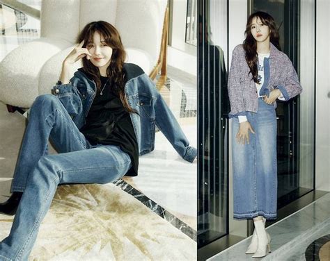 이지아 ‘168cm 48kg 긴 다리 슬림 실루엣 품격 있는 트위드 데님 데일리룩