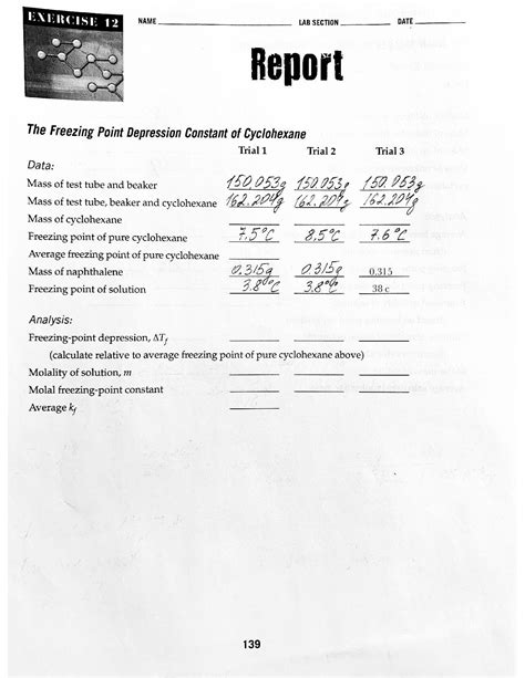 Solved EXERCISE NAME LAB SECTION DATE Report The Freezing Chegg