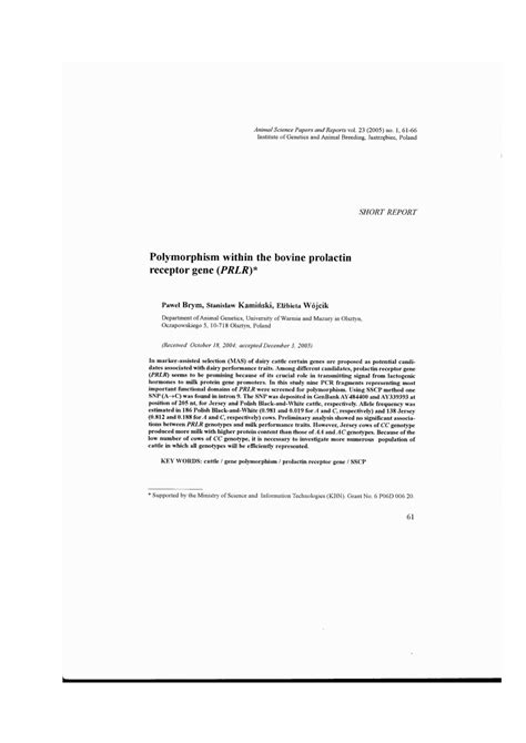 Pdf Polymorphism Within The Bovine Prolactin Receptor Gene Prlr