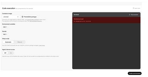 Interactive Terminal For Codex Environment Fails To Start Coding With
