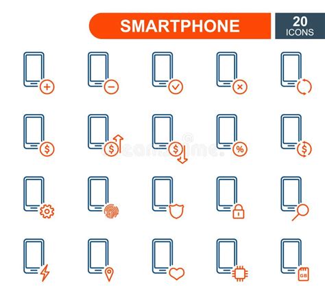 Set Of Smartphone Line Icons Mobile Phone Repair Service Sale Loan