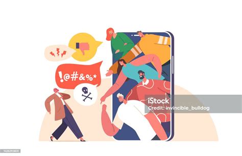 사이버 괴롭힘 사회 문제 사이버 괴롭힘 공격 괴롭힘 네트워크 남용 및 괴롭힘 개념 스마트 폰의 싫어하는 사람들 인터넷에 대한 스톡 벡터 아트 및 기타 이미지 Istock
